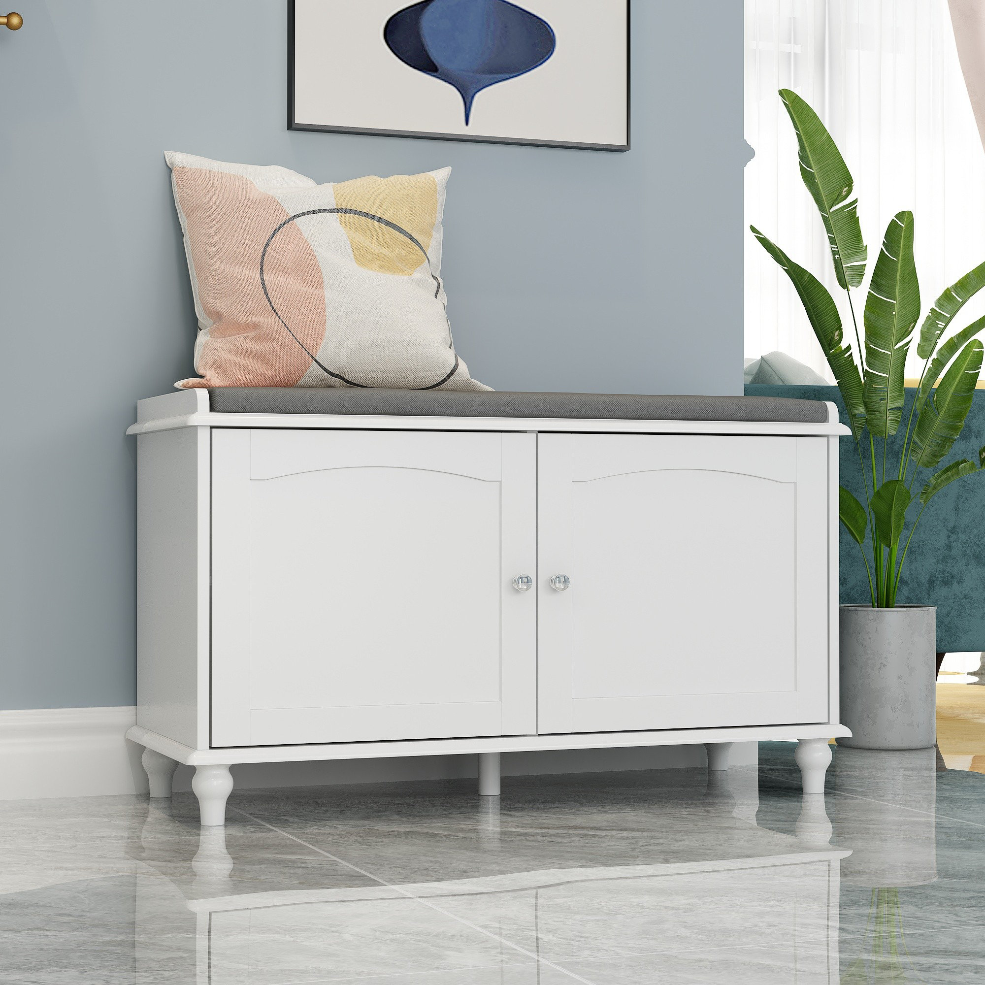 Charlton Home® 2 Door Shoe Change Bench With Upholstered Cushion & Shoe ...