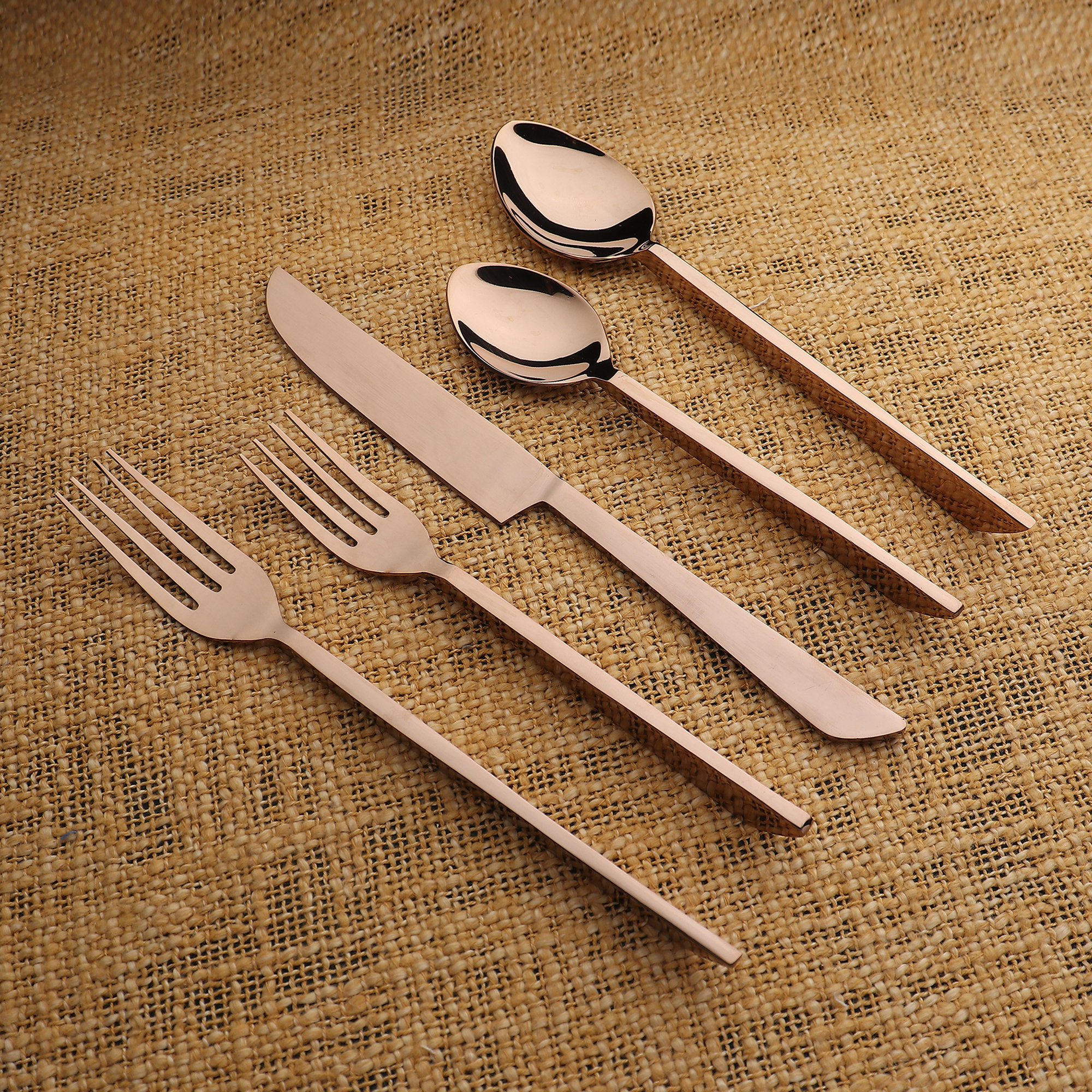 Everly Quinn Grice Fairfax Bronze PVD 5 Pc. Flatware Set (Service for 1 ...