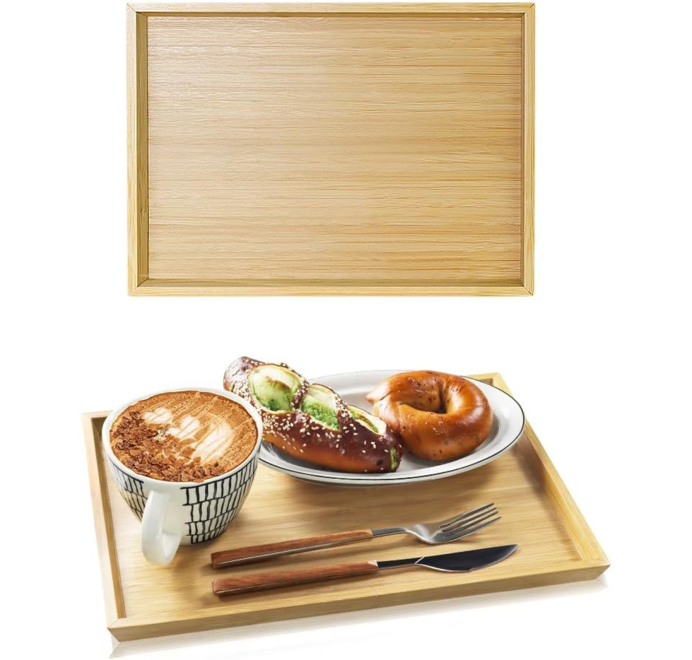 Dakota Fields 2Pcs Rectangular Bamboo Serving Tray For Eating Drinks Storage | Wayfair