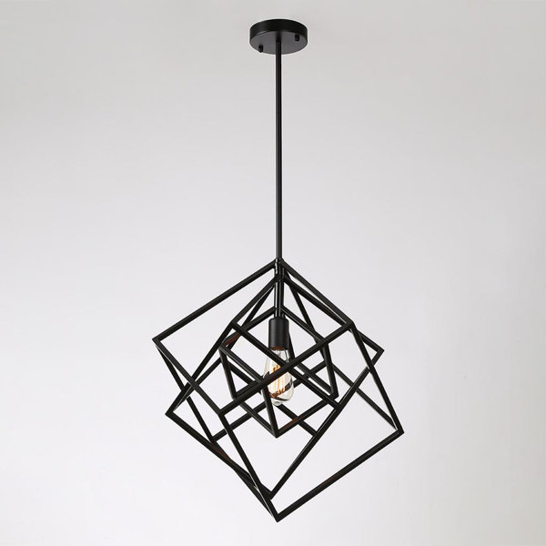 17 Stories 1 - Light 20-Inch Black Geometric Pendant Lamp Open Cage ...