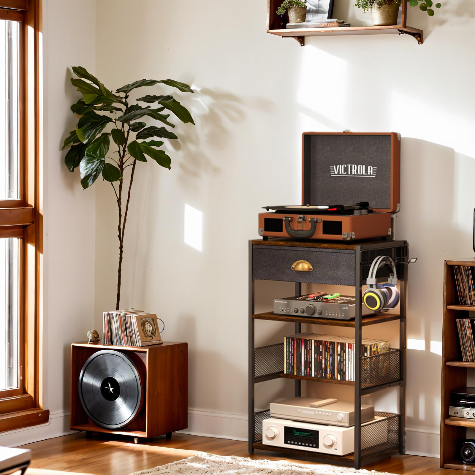 17 Stories 4-Tier AV Media Stand with Drawer and Video Game Console ...