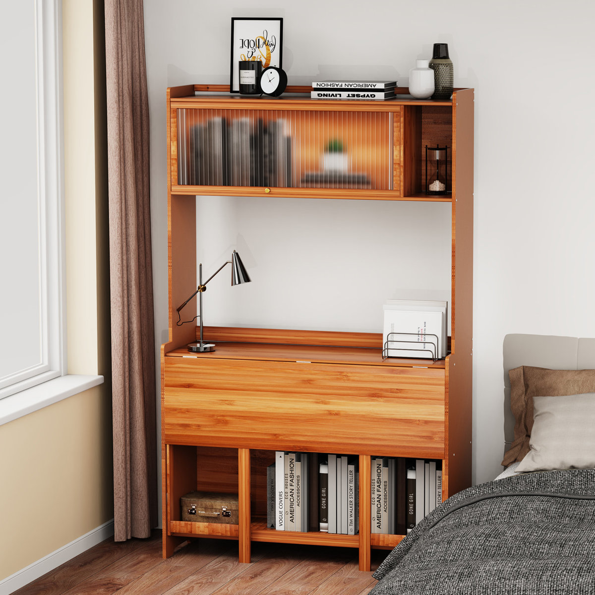 Winston Porter Rasheena Writing Desk with Hutch Bookshelves for Home ...