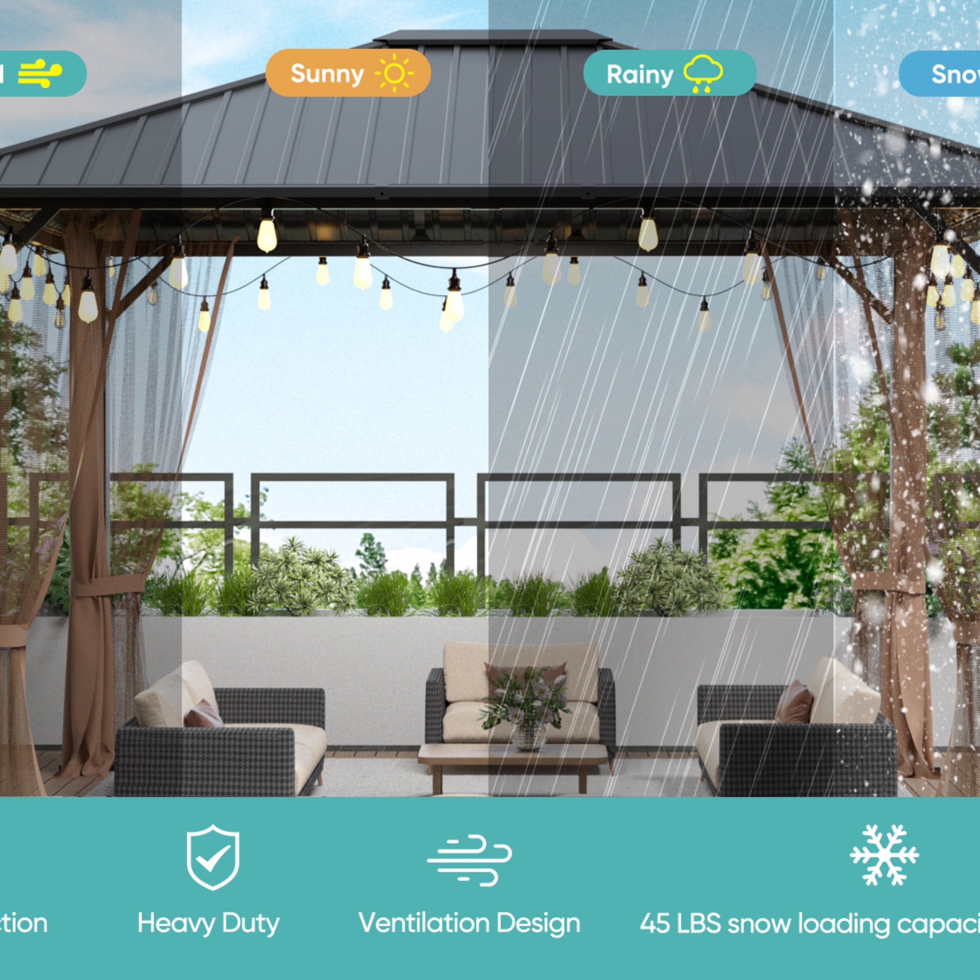 Myhomekeepers 10X12 Hardtop Metal Gazebo,Heavy Duty Pergola With ...