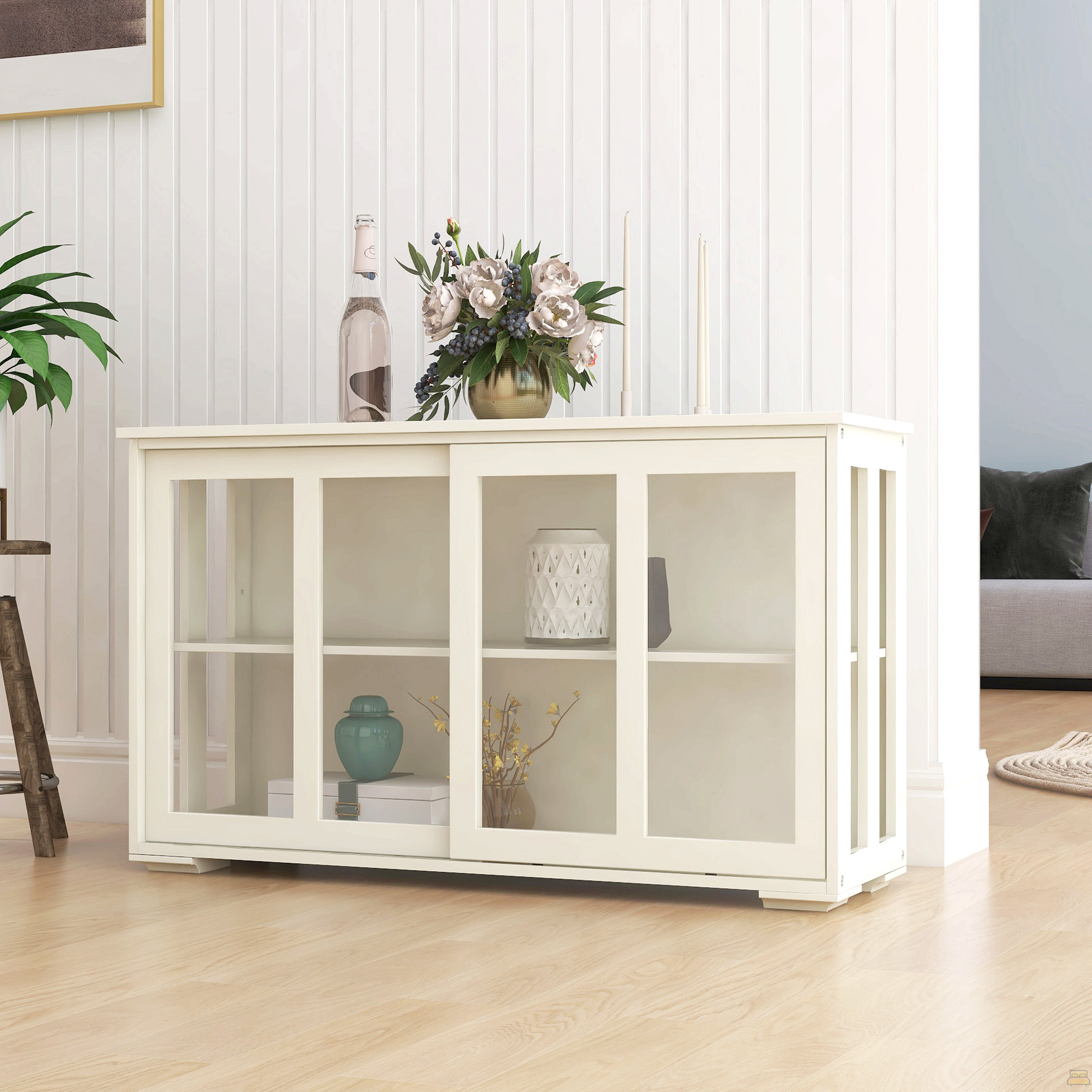 Ebern Designs Kitchen Storage Stand Cupboard With Glass Door | Wayfair