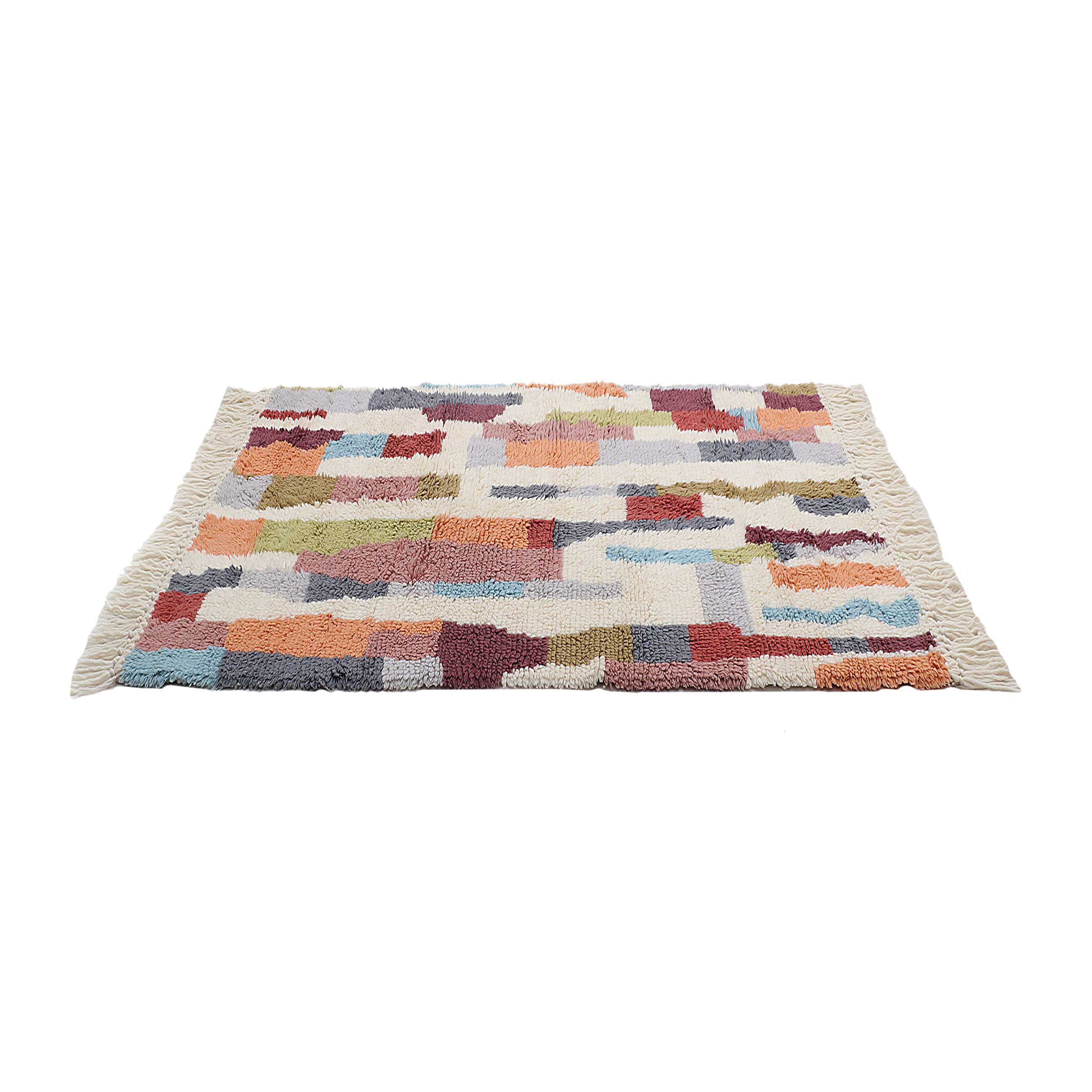 LOOMY Abstract Hand Knotted Area Rug in Blue/Red/Ivory | Perigold