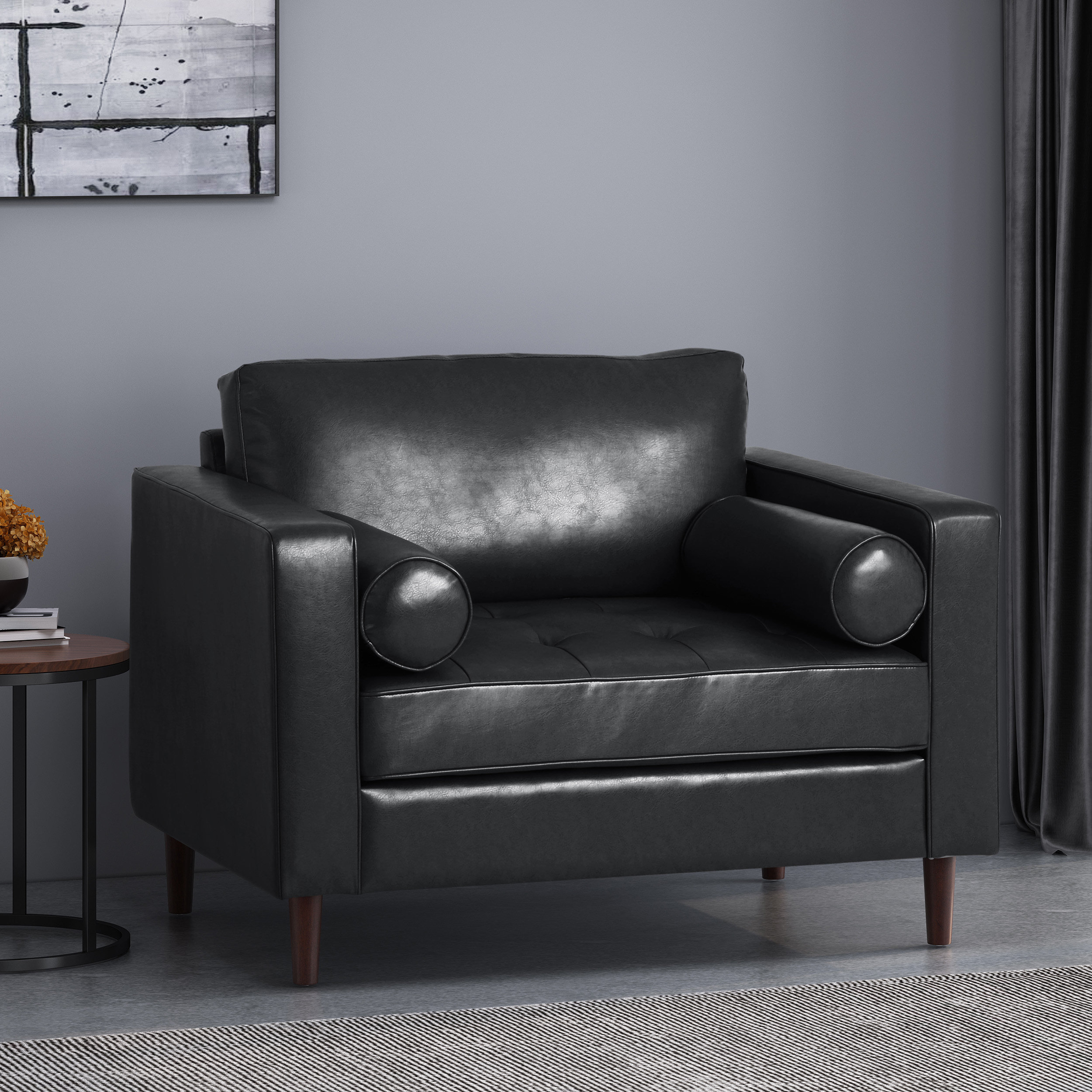 Black leather reading chair store