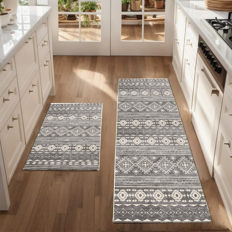 Foundry Select Non Slip Washable Kitchen Rug 2 Pieces | Wayfair