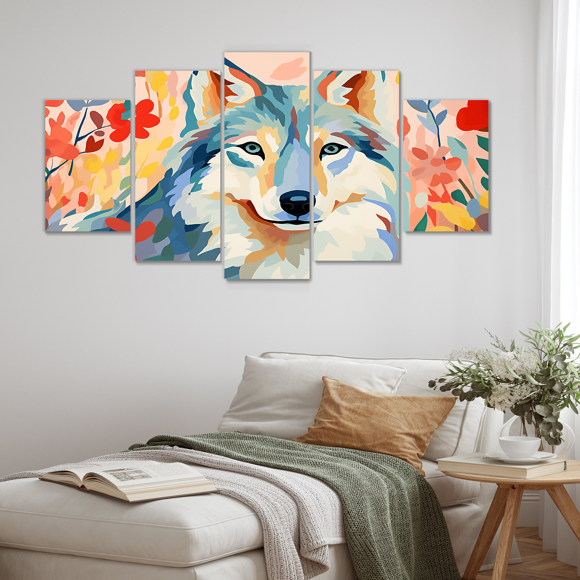 Millwood Pines Impressionist Colorful Wolf Blooms II - Wolf Multipanel ...