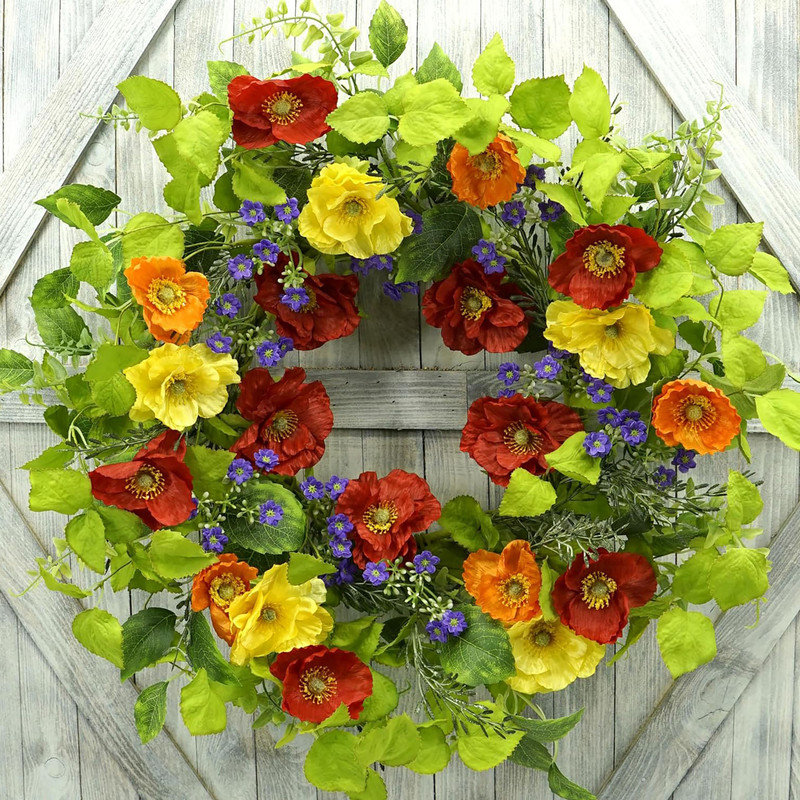Primrue 22” Artificial Spring Summer Wreath with Colorful Poppy Flower ...