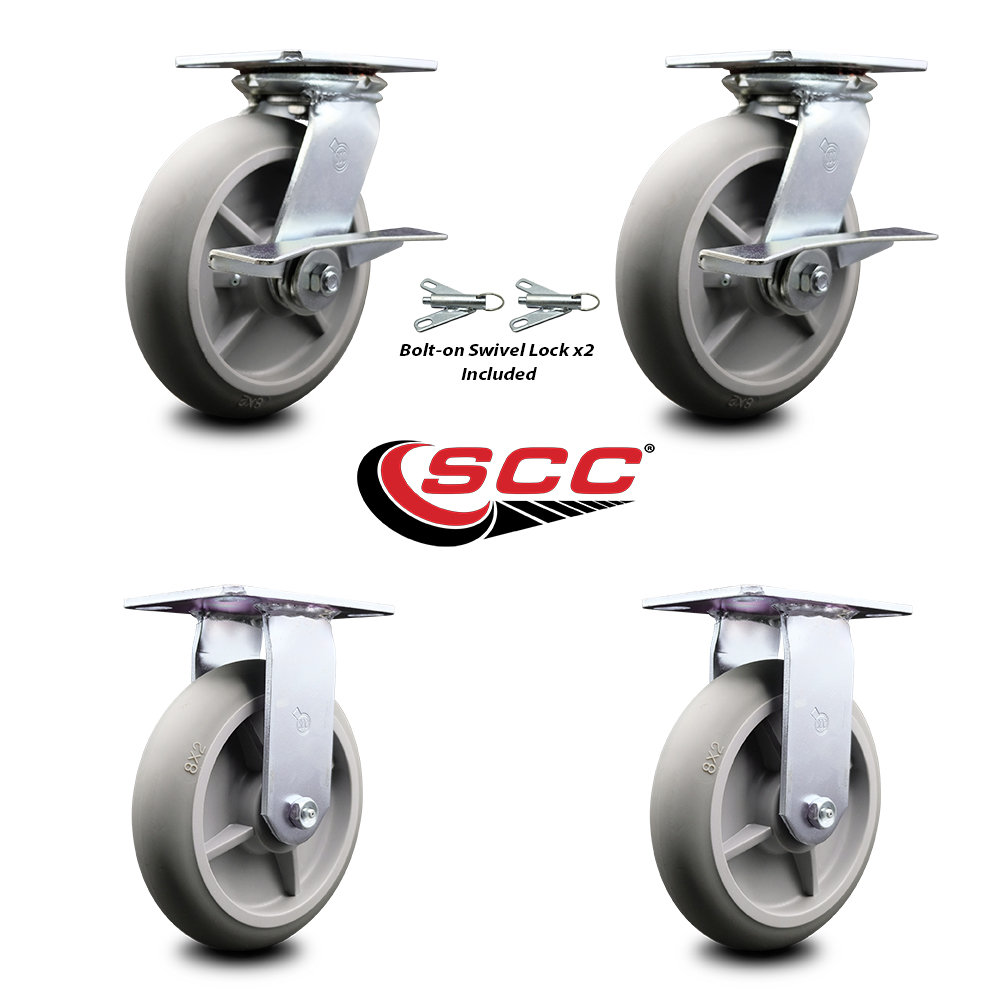 Service Caster 4 Piece Thermoplastic Rubber Caster Set with 2 Brakes ...