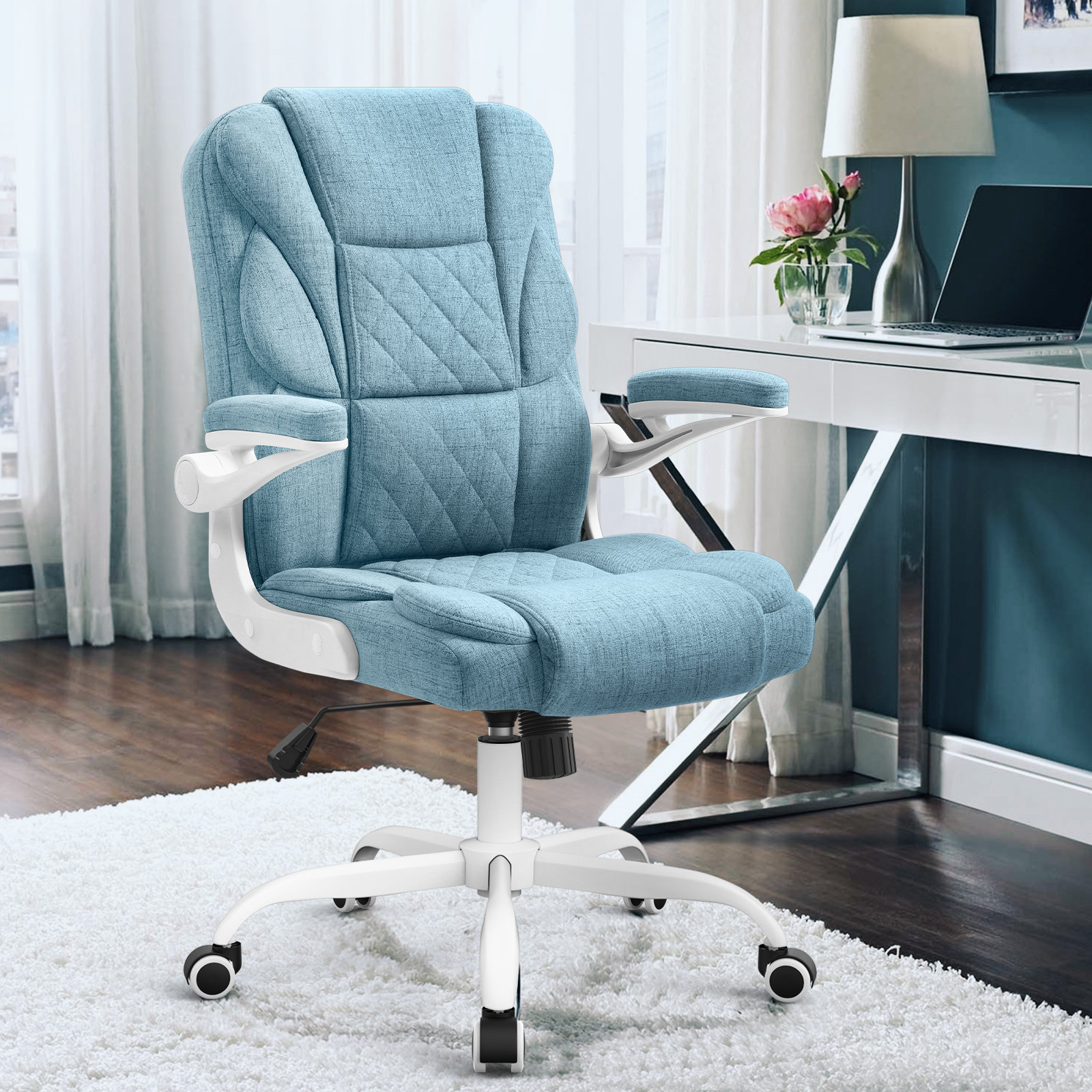 Ebern Designs Linen Home Office Task Chair with Padded Arms | Wayfair
