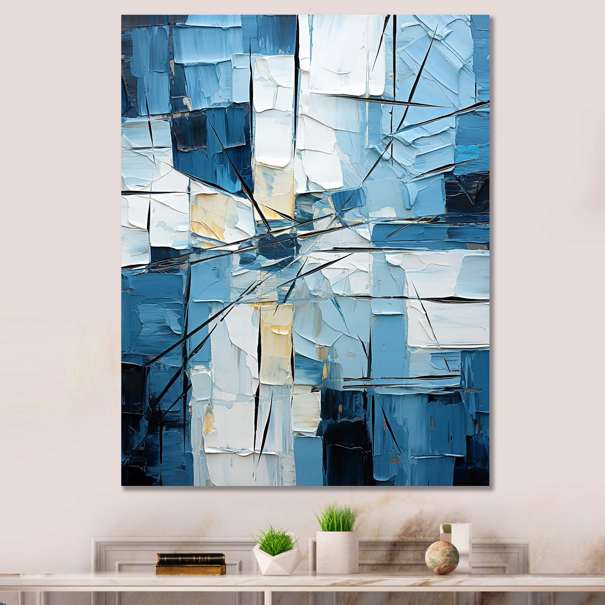 Wrought Studio Cubism Blue And White Fight - Abstract Shapes Canvas ...