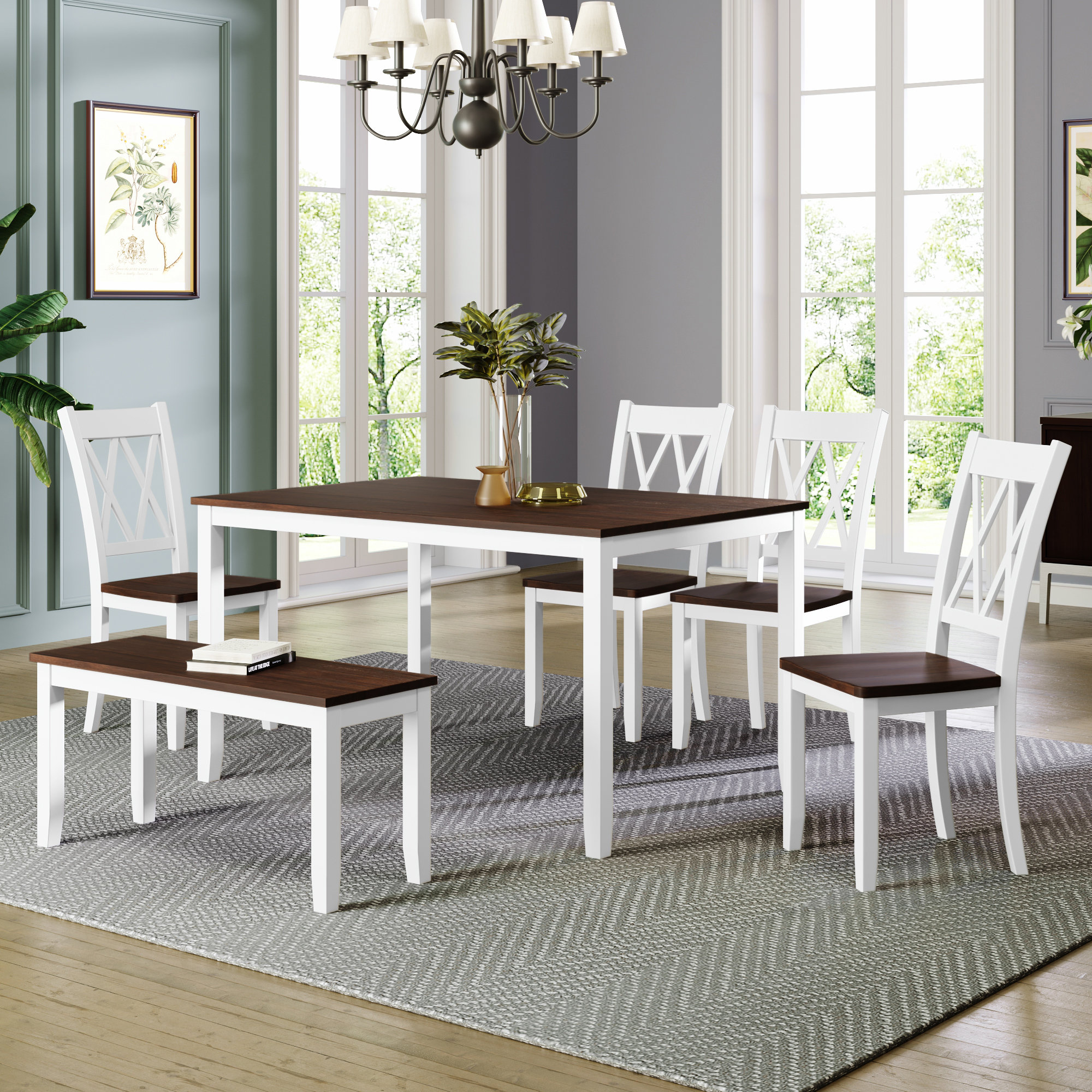 August Grove Charming Wooden Kitchen Table Set With Cross Back Chairs