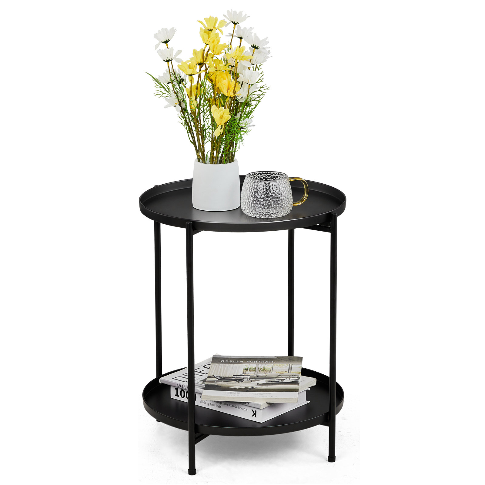 Ebern Designs Black Patio Steel Side Table With Two Layers & Reviews ...