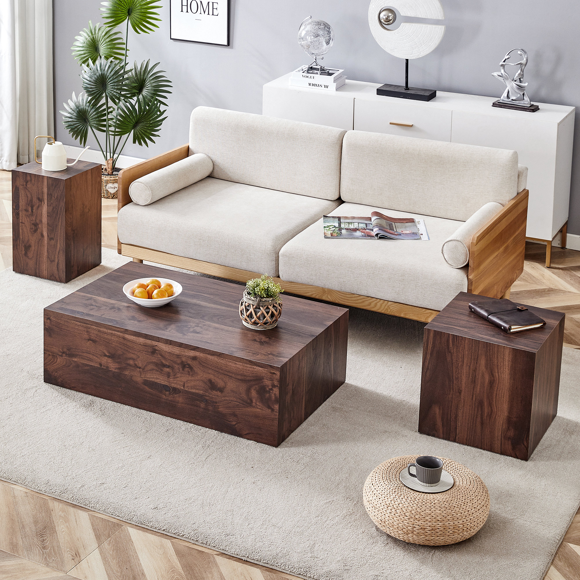 Millwood Pines Harmonious Walnut Wood Grain MDF Coffee Table Set - A Choice for Modern Home ...