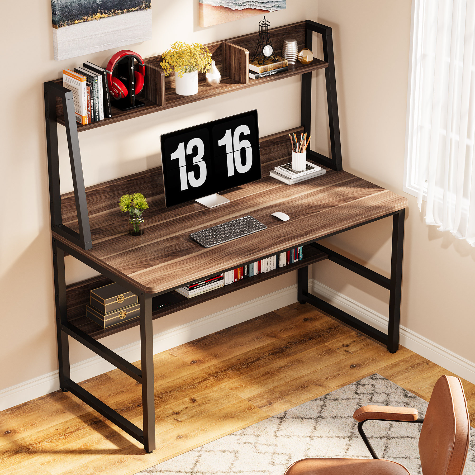 Ebern Designs 47-Inch Computer Desk With Hutch And Storage Shelf ...