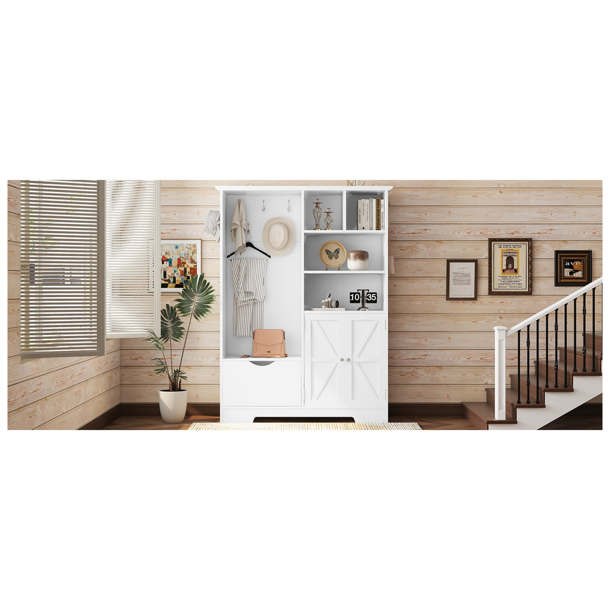 Gracie Oaks Modern White Hall Tree With Ample Storage - Elegant ...