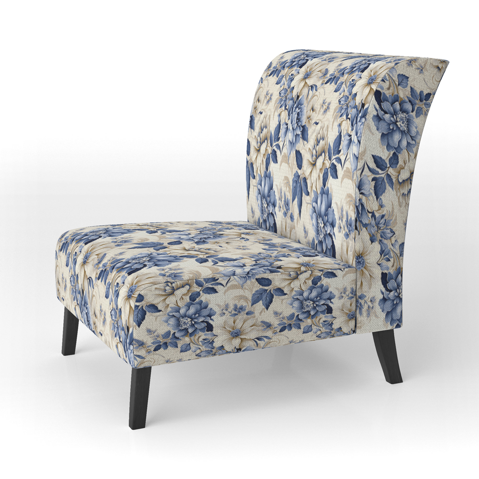Bungalow Rose Victorian Blue And White Flowers Damask IV - Upholstered ...