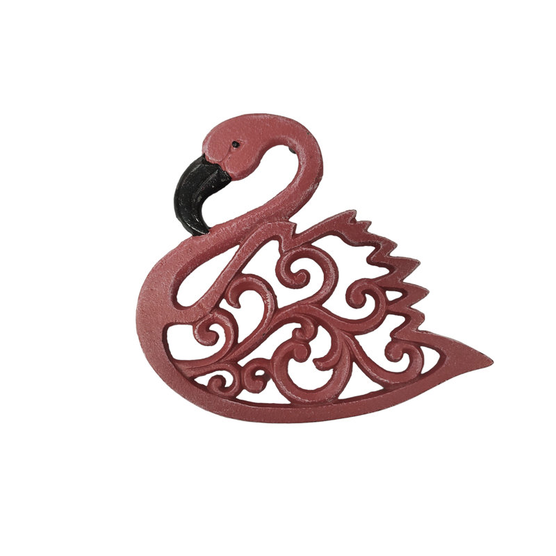 Bayou Breeze Tropical Pink Cast Iron Flamingo Coastal with Scrolls ...