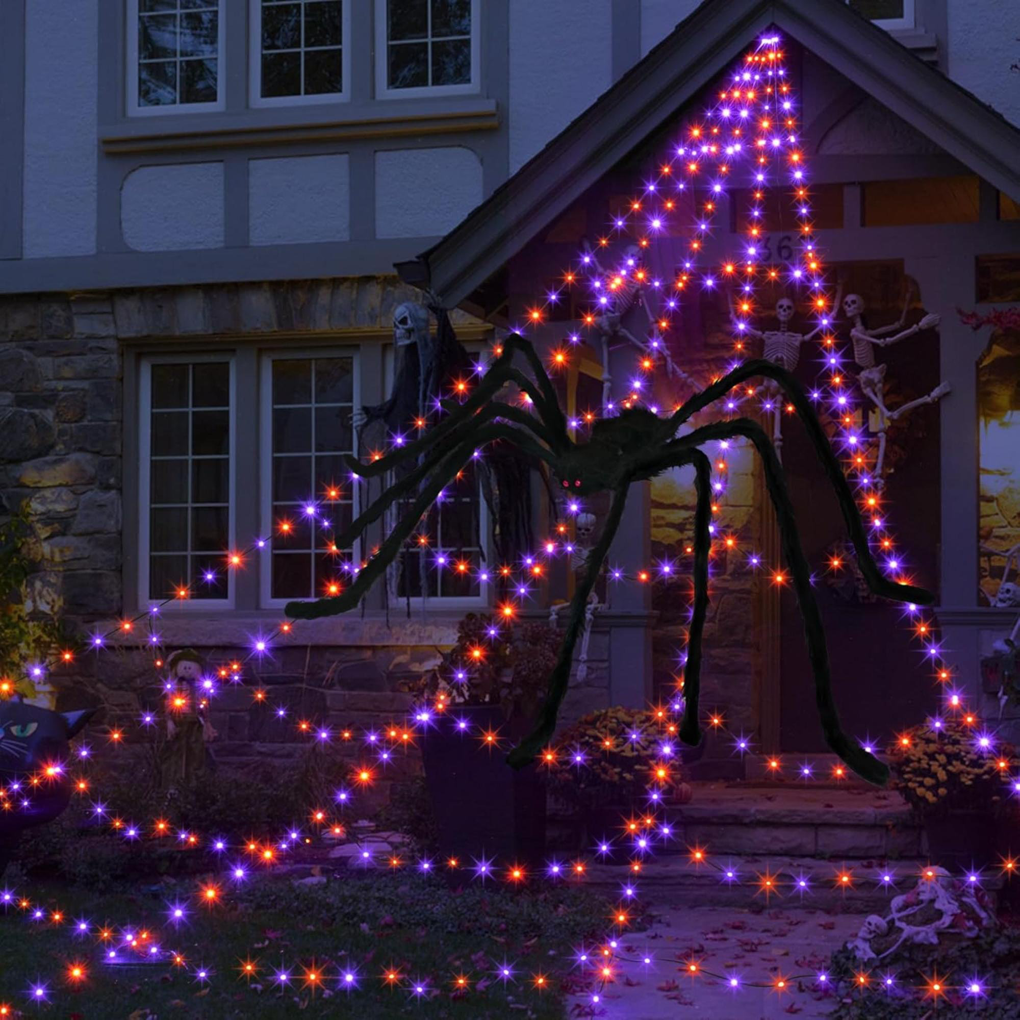 The Holiday Aisle® Halloween Spider Web Lights Decoration 455 LED ...