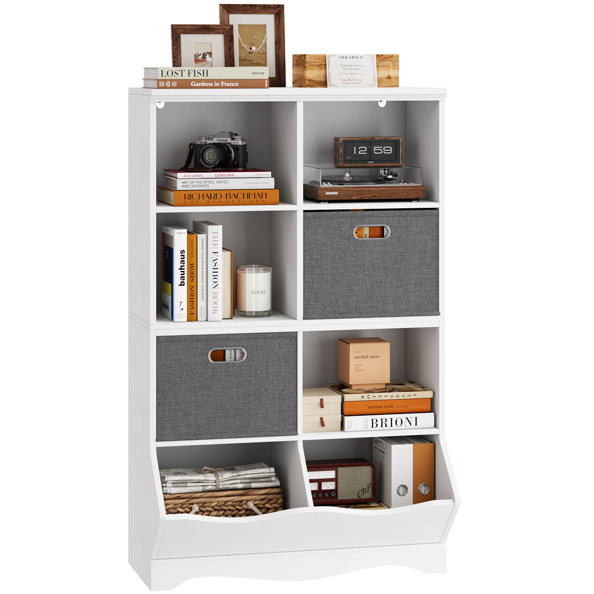 Red Barrel Studio® Elzo 45.7"H 8 Cube, Etagere Bookcase With 2 Fabric ...