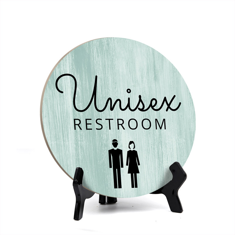 Signs ByLITA Round Unisex Restroom, Bathroom Table Sign with Acrylic ...