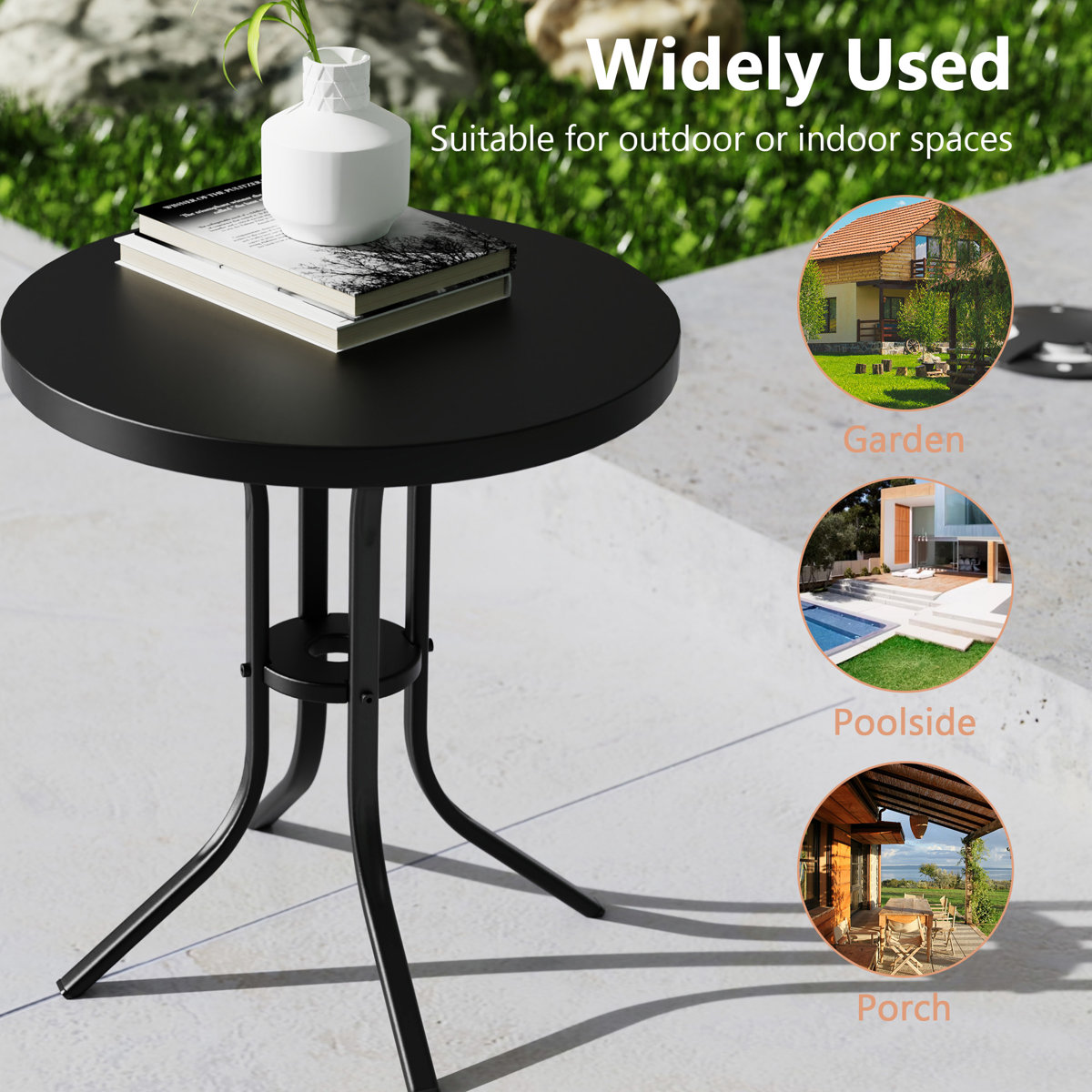 Bonosuki Round Patio Table Outdoor Side table for Patio Poolside Garden ...