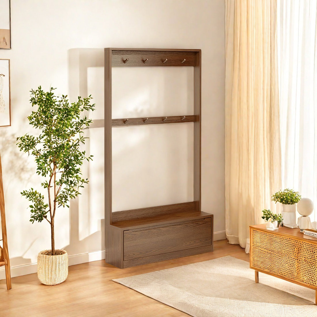 Elegant Home Furnishings.s Solid Oak Hall Tree with Shoe Storage Bench ...