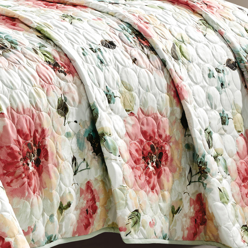 ESCA Beige/Pink/Green Microfiber 3 Piece Coverlet Set & Reviews | Wayfair