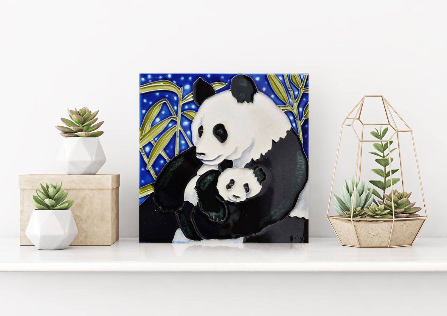Continental Art Center Panda Mother and a Baby 8x8" Ceramic Art Tile ...
