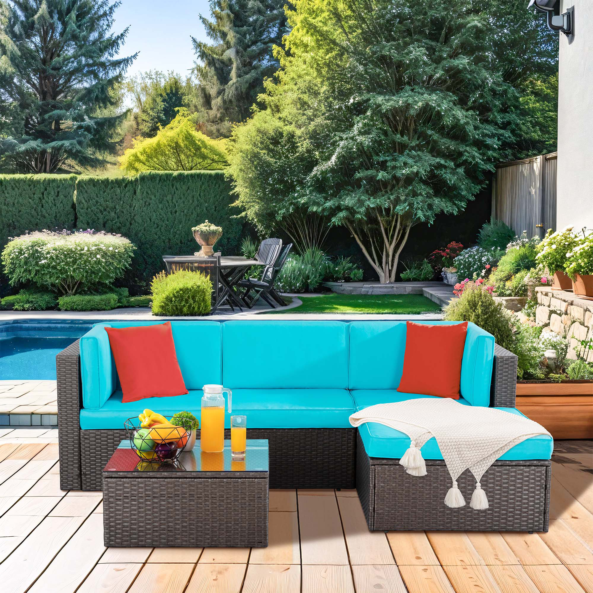 Latitude Run® 5-Piece Modular Patio Sectional Set - All-Weather Wicker ...