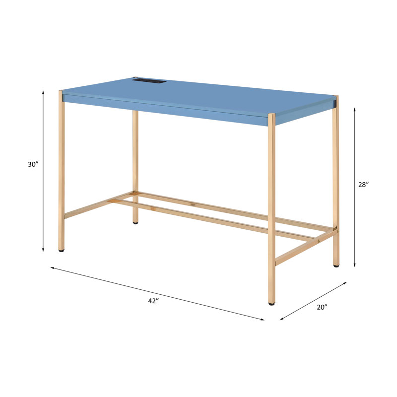 BOAIXINGFAN Navy Blue & Gold Finish Writing Desk W/USB | Wayfair
