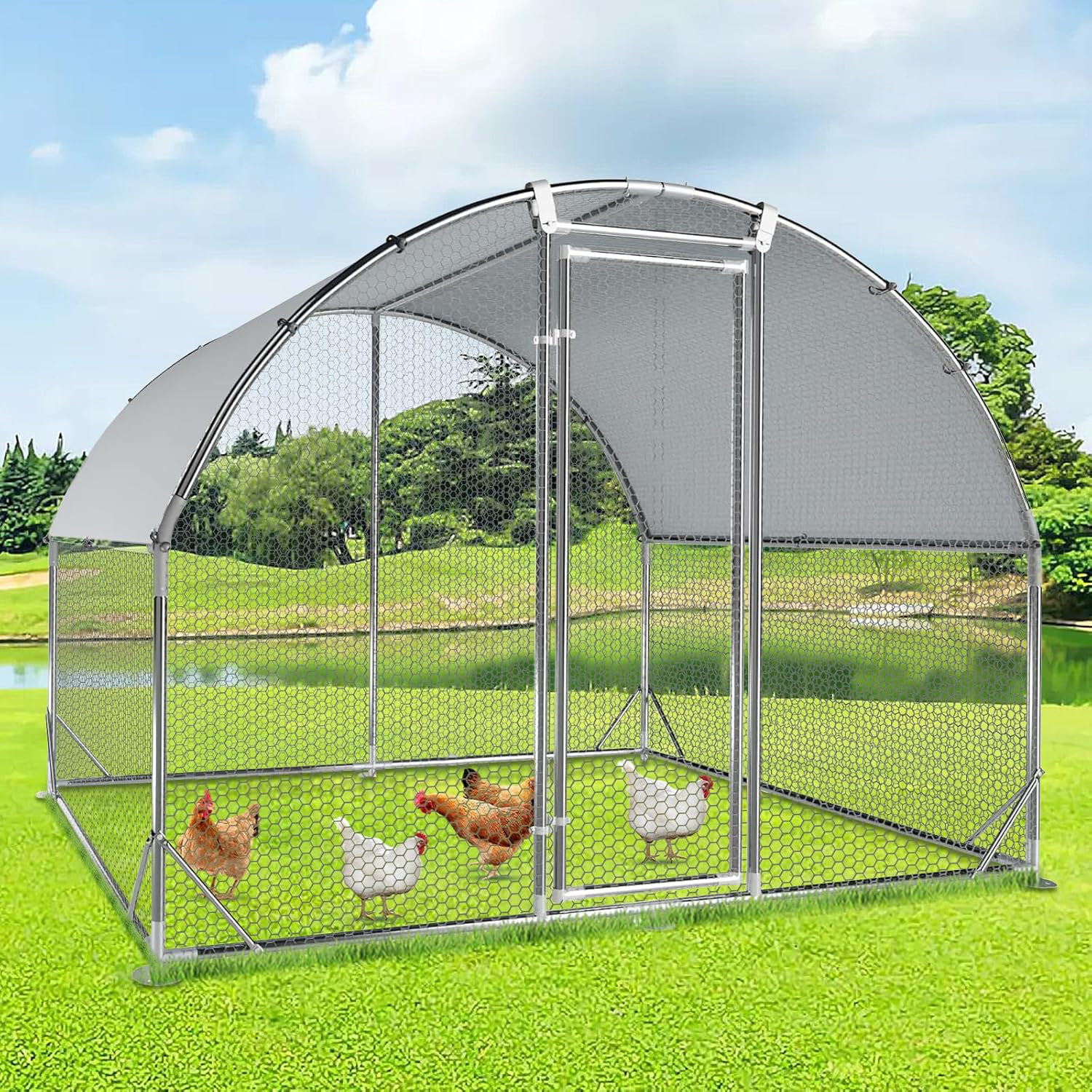 Tucker Murphy Pet™ Metal Walk-In Chicken Coop with Arc Roof, Waterproof ...