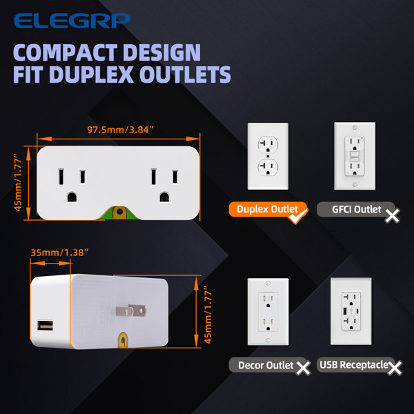 ELEGRP 15 Amps Tamper Resistant Quadplex Outlet with USB Port | Wayfair