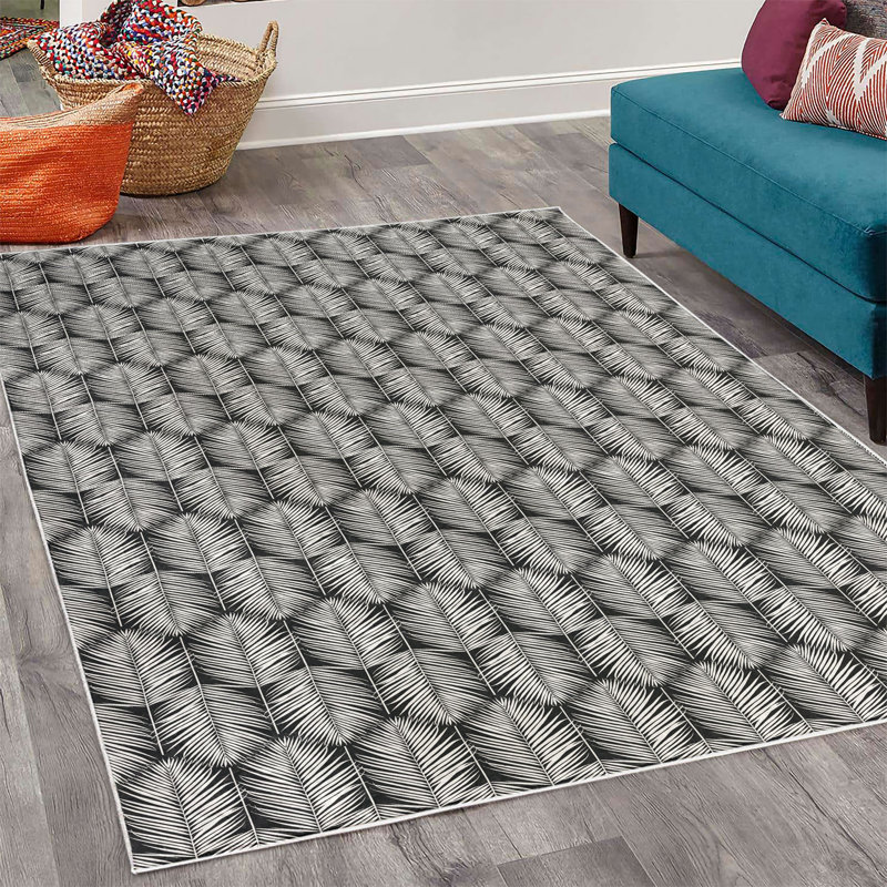 Bay Isle Home™ Palm Leaf Area Rug Carpet Monochrome Leaves Exot Black ...