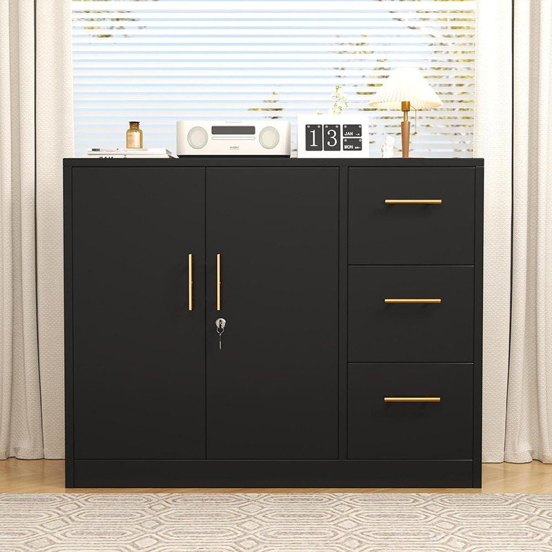 Ebern Designs Modern Steel Kitchen Pantry Storage Cabinet with Locking ...