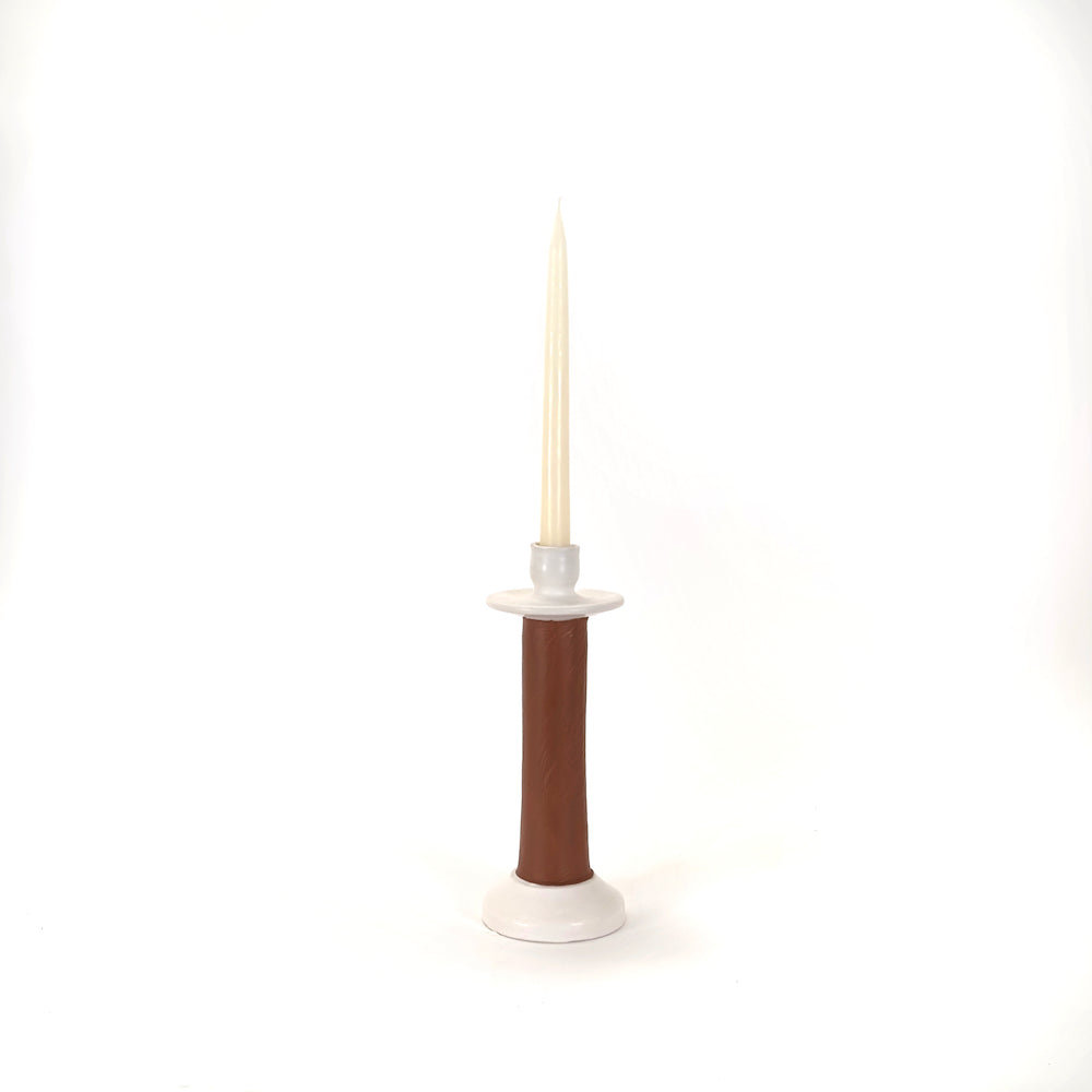 Alcantara Frederic Large Leather Wrapped Candle Holder - terracotta ...