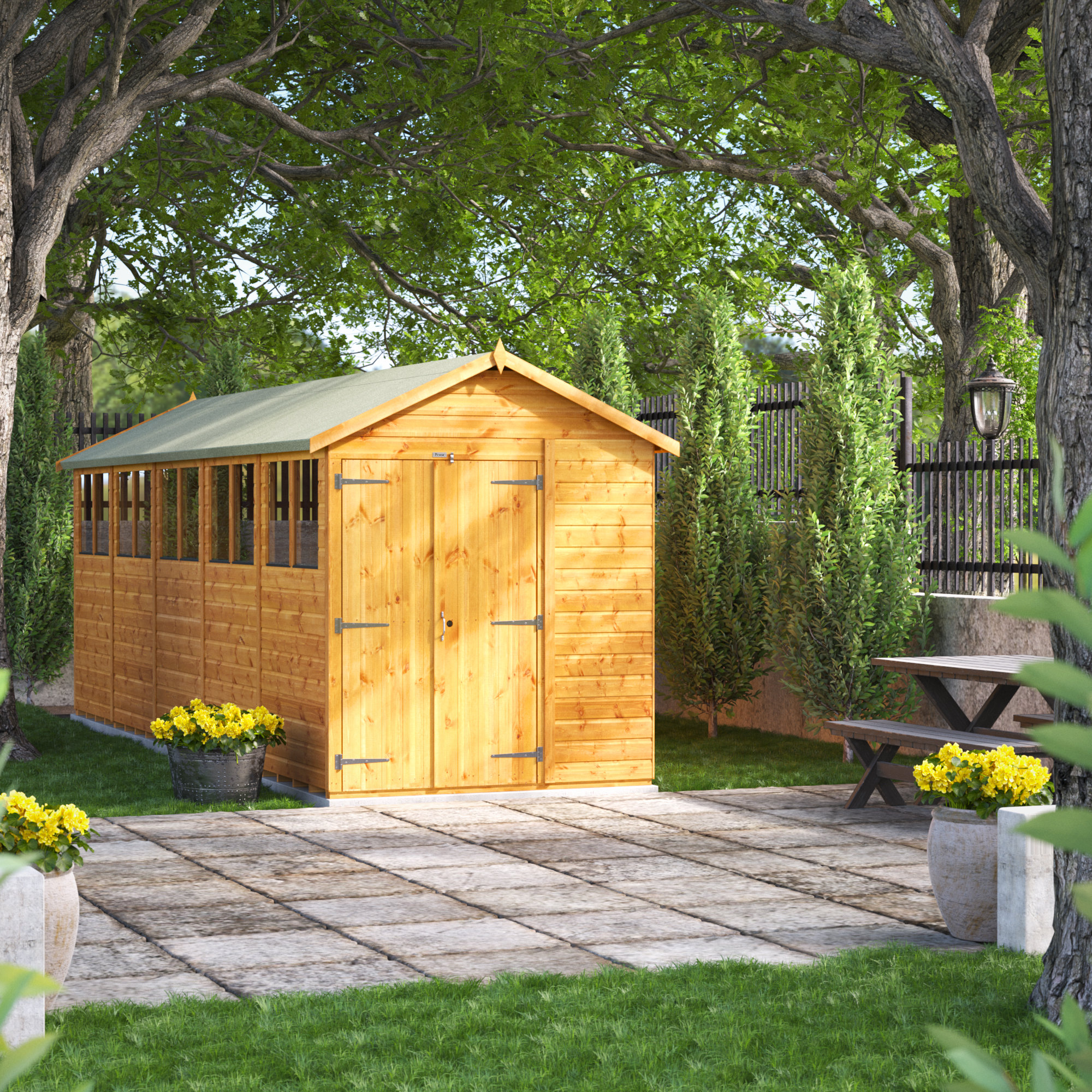 Powersheds 20 x 6ft Timber Tongue & Groove Garden Shed, Double Doors ...