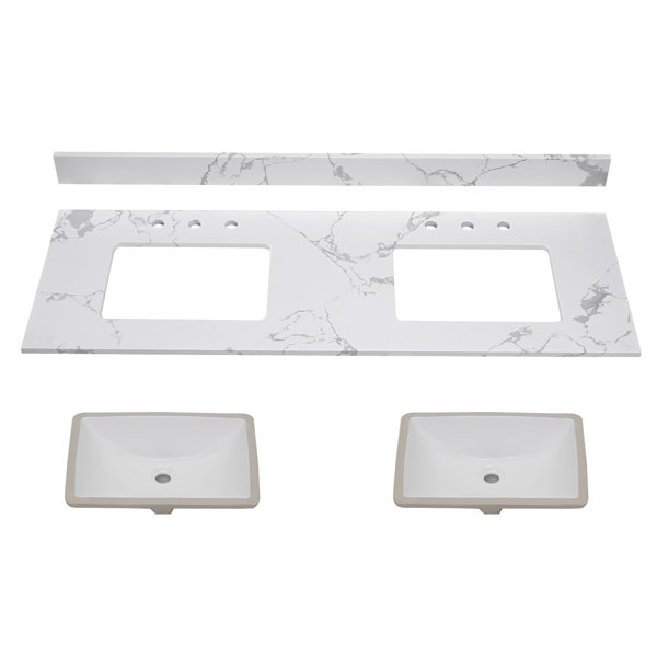 VANITYFAIR 61'' Engineered Stone Double Vanity Top with Sink Faucet ...