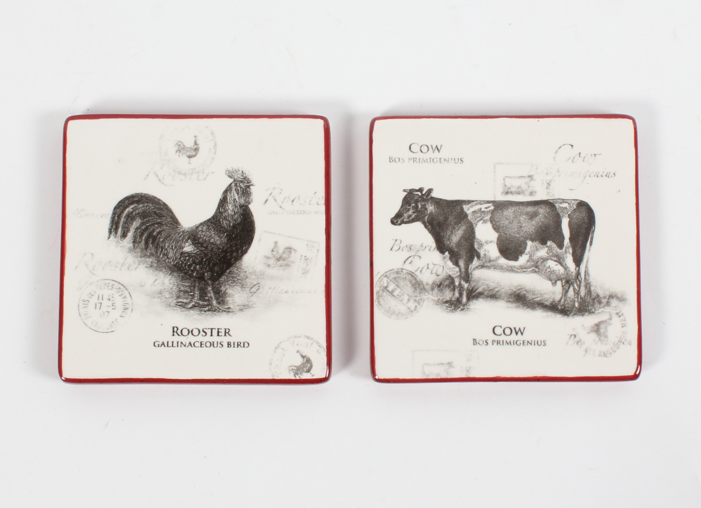August Grove® Rooster and Cow Ceramic 4 Piece Coaster Set | Wayfair
