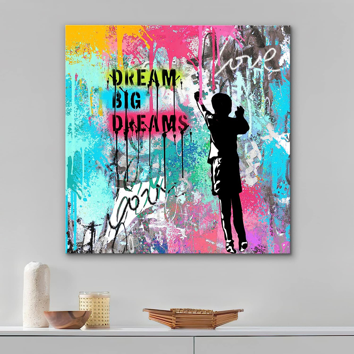 IDEA4WALL Canvas Print Wall Art Dream Big Dream Banksy Urban Spray ...