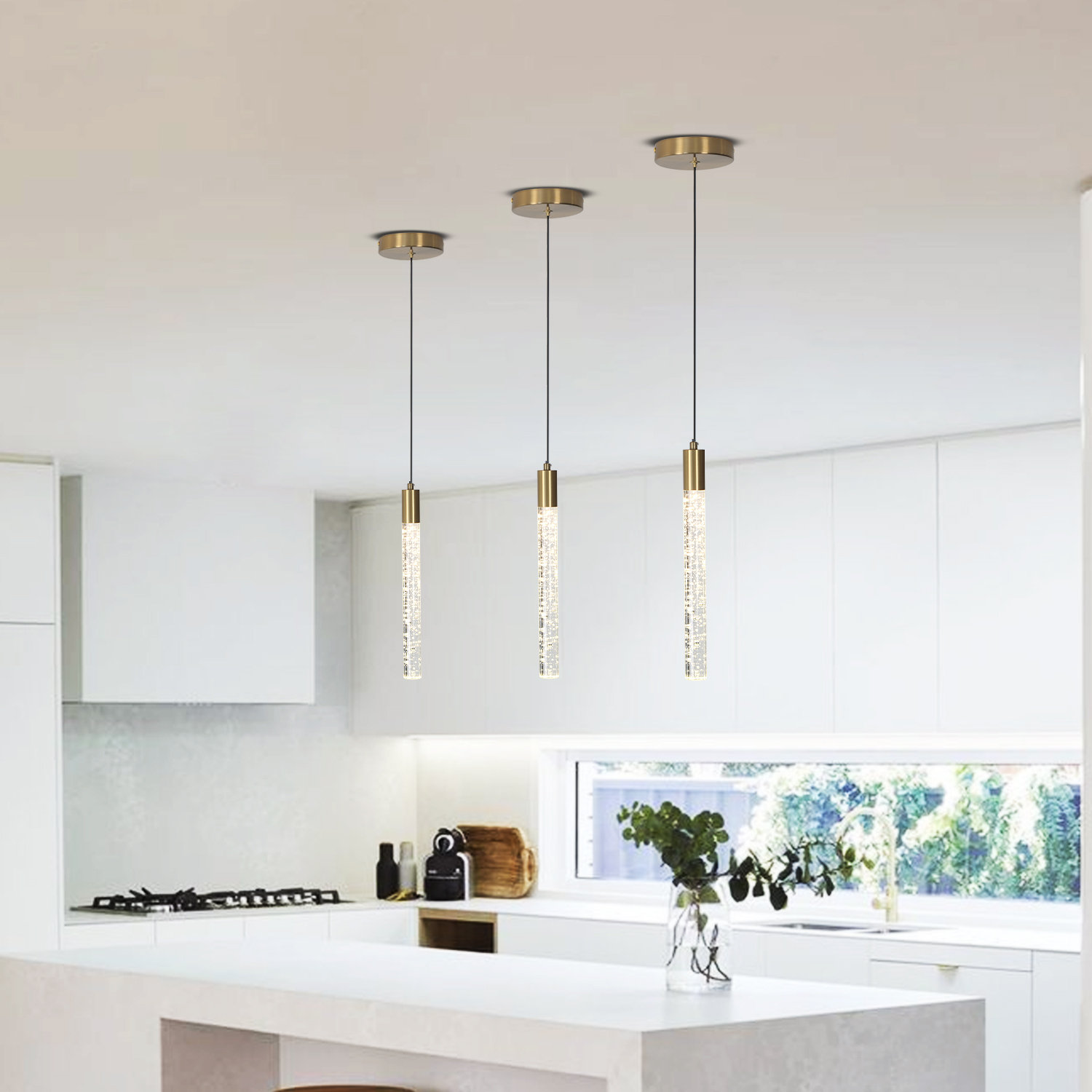 Wrought Studio™ Solem 1-Light Modern Pendant Kitchen Island Crystal LED ...