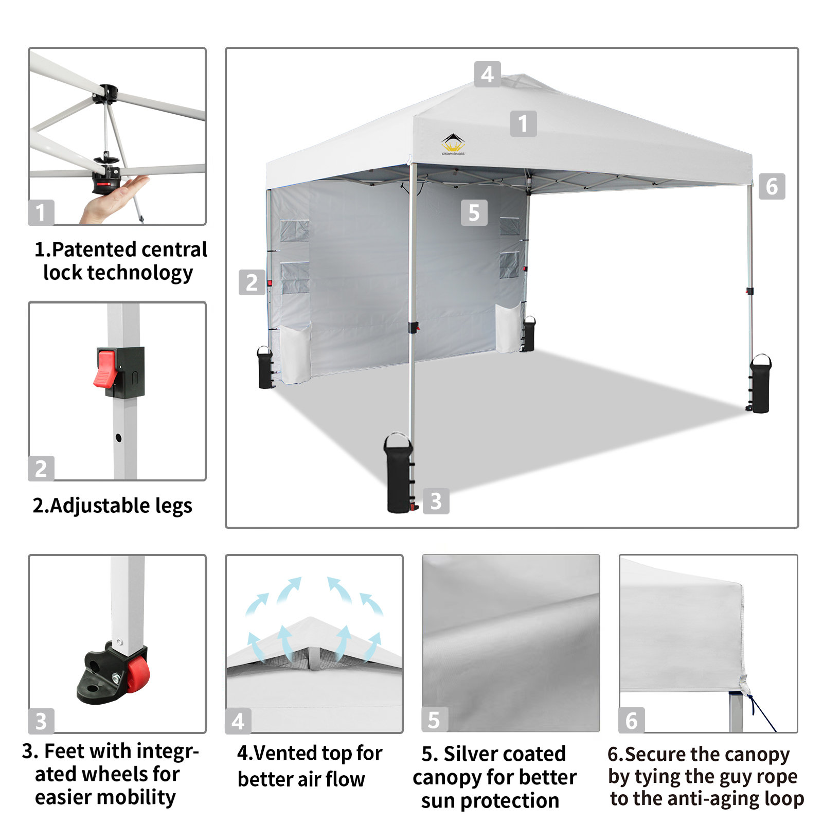 CROWN SHADES Canopy Tent 10x10 Pop Up Canopy Outdoor Shade with Pockets ...