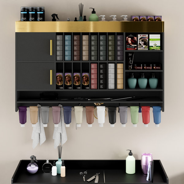 Everly Quinn Hair Color Organizer Rack, Wall Mounted Salon Station With ...