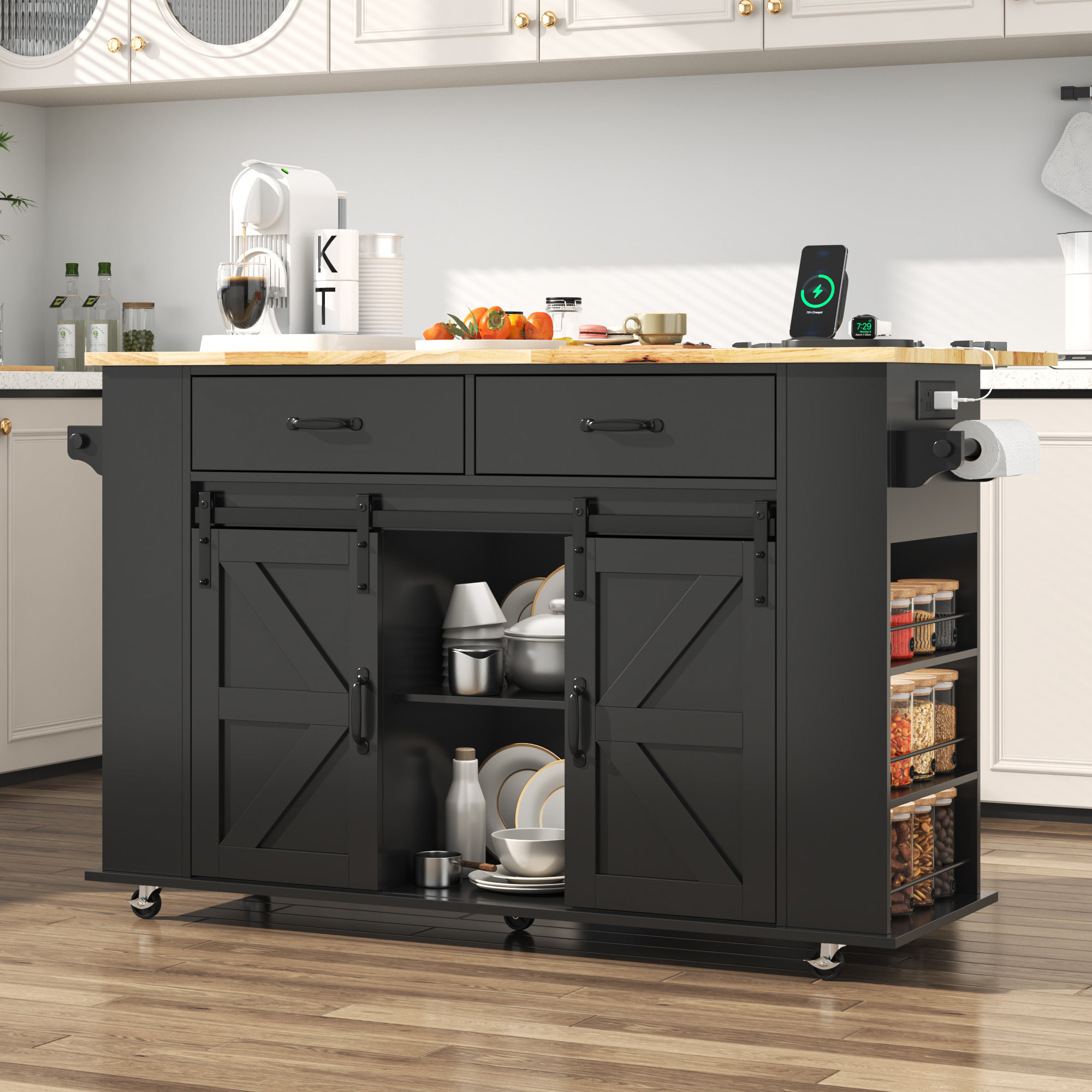 Gracie Oaks Kitchen Island With Wheels And Drop Leaf Countertop ...
