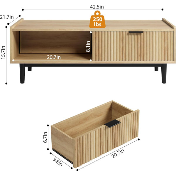 Latitude Run® Center Table Fluted Coffee Table With Drawer 42.5" Mid ...