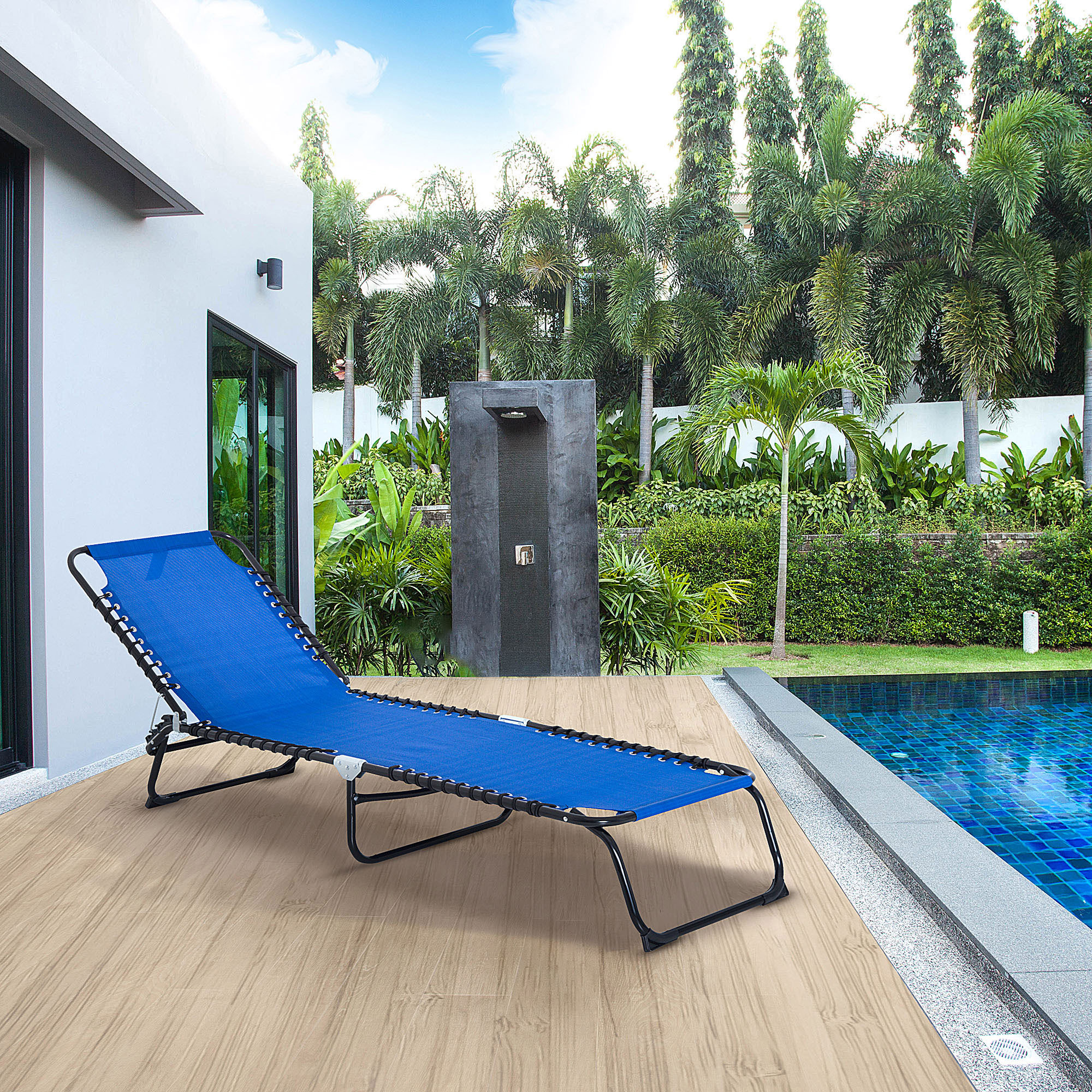 Arlmont & Co. Folding Chaise Lounge Pool Chair, Patio Sun Tanning Chair ...