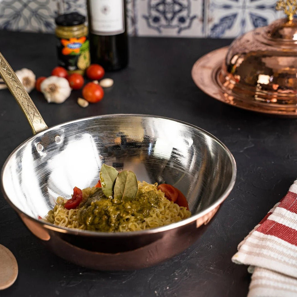 ALFIQ Handmade Copper Wok Pan with Brass Handle – 250 mm Stir-Fry ...