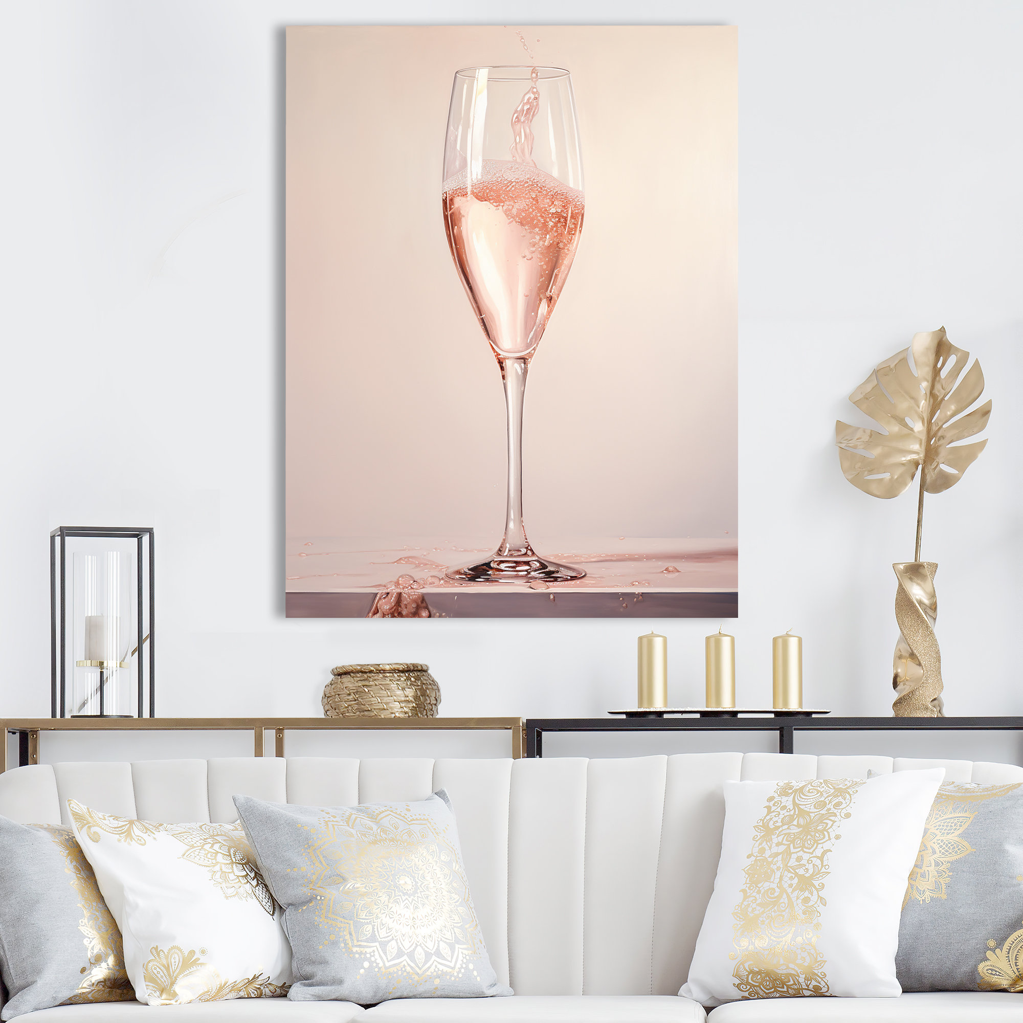 Design Art Roses Resonance Pink Champagne - Wine & Champagne Wall Art ...