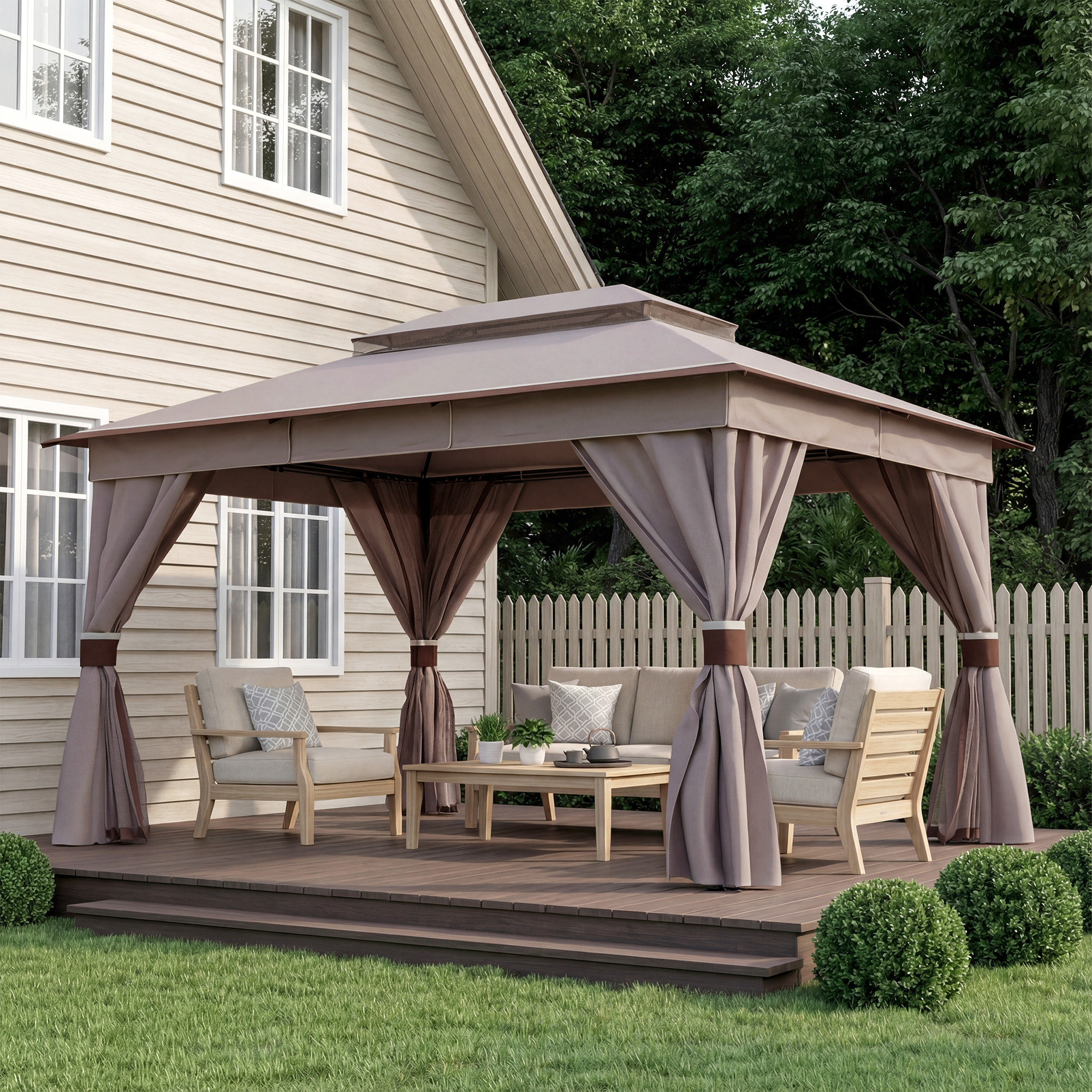 Yardgrace Yardgrace 13'x10' Soft-top Double-Roofed Steel Patio Gazebo ...